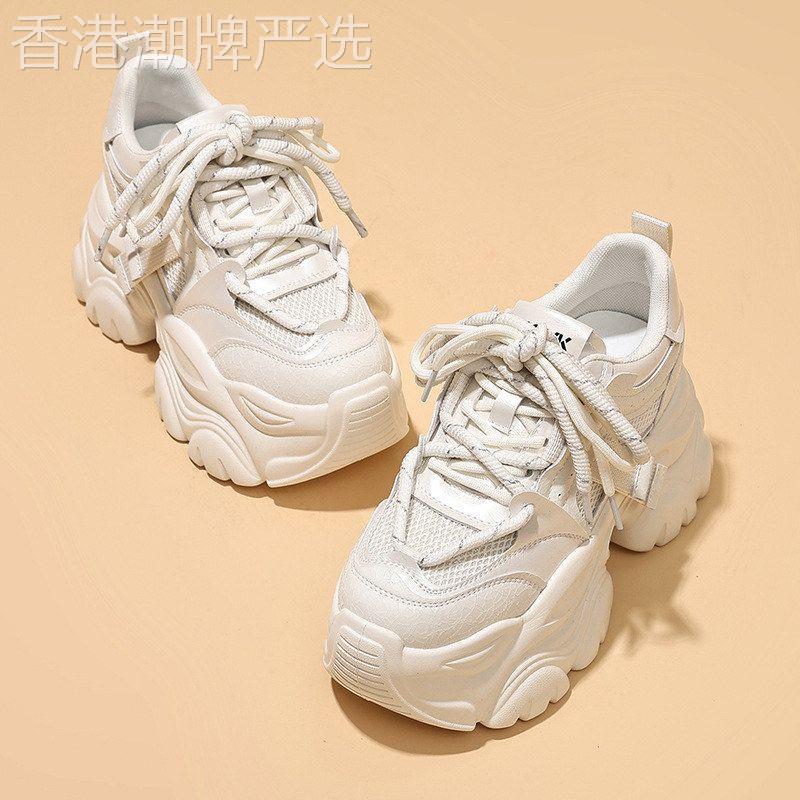 欧洲站真皮老爹鞋女2026春季网面百搭厚底增高休闲运动跑步鞋子潮