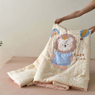 纯棉全棉A类卡通贴布绣大豆儿童被子一体冬被幼儿园宝宝加厚被子