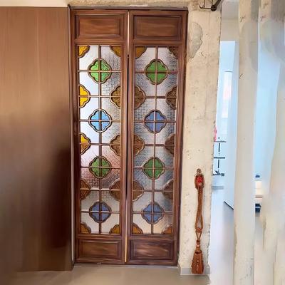 覆古门定制海棠花玻璃拉门店铺满洲窗艺术玻璃折叠门屏风隔断