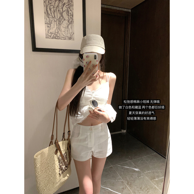 NAYA CHAN新款宽松白色棉麻阔腿麻料短裤夏高腰热裤亚麻休闲裤女