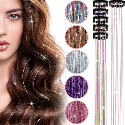 6Pcs 50cm Sparking Shiny Hair Tinsel Hair Extensions Tinsel