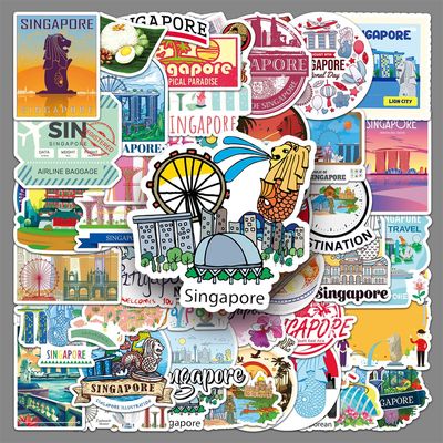 50张新加坡贴纸Singapore户外风景旅行打卡防水装饰手帐文具贴纸