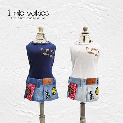 遛英哩1 Mile Walkie日本品牌宠物服装 复刻牛仔徽章连身裙 帅气