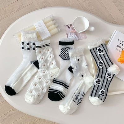 百搭黑白色系水晶丝棉底袜