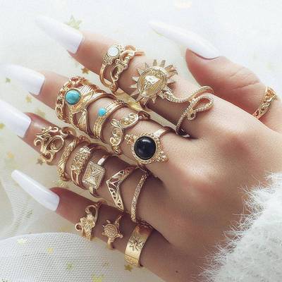 Hot selling fashion black hollowed ring set 夸张关节戒指女式