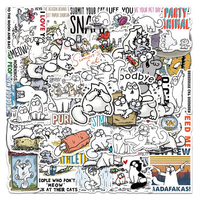 100张西蒙的猫贴纸简约线条猫咪卡通动画周边创意手账笔记本贴画