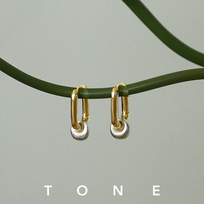 TONE金银撞色方形耳圈耳夹蚊香盘法式高级感气质百搭简约ins耳环