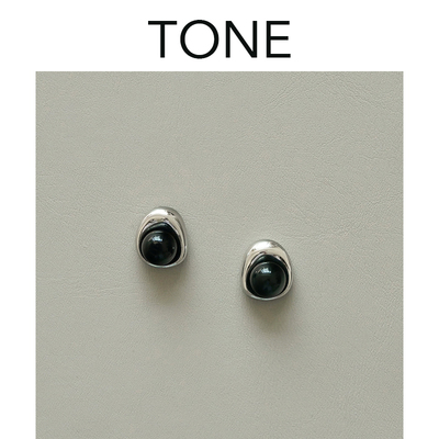 TONE天然黑玛瑙银色耳夹