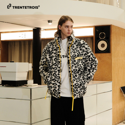 33TRENTETROIS潮牌秋冬宽松时尚棉衣潮流豹纹百搭休闲保暖棉服