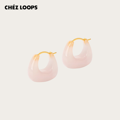 CHEZ LOOPS洛神粉晶耳环小众设计粉水晶原创重工磨石耳钉生日礼物