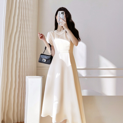 端庄大气设计师款裙子2026夏季新款绝美白色圆领小众连衣裙D1448B