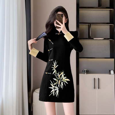 有里布2026春季新款新中式国风竹叶小众设计改良旗袍连衣裙D3887