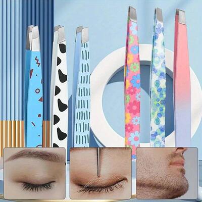 Stainless Steel Slanted Tip Eyebrow Tweezers-Cartoon Precisi
