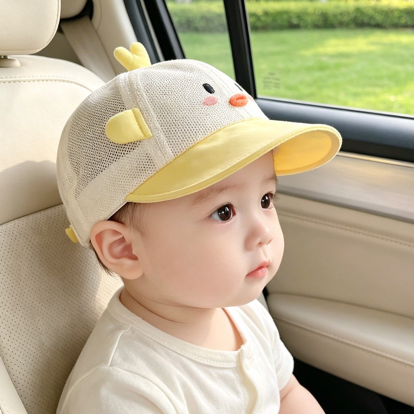婴儿帽子夏季可爱小鸭造型网眼鸭舌帽男女宝宝防晒帽遮阳薄款透气