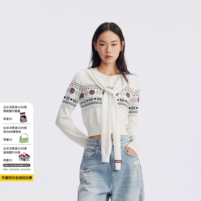 REVAN芮范费尔岛毛织腰封披肩毛衣短开衫RL72801211