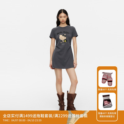 REVAN芮范黑皮黑胶唱片HelloKitty慵懒松弛感连衣裙RK31101041