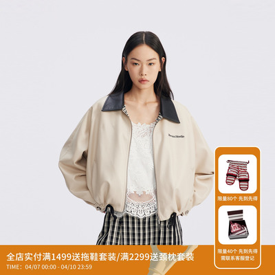 REVAN芮范双面穿气球形格纹PU皮短外套RL70105161