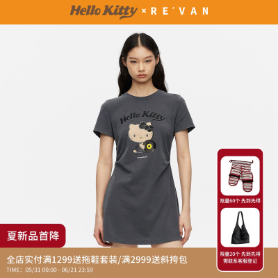 REVAN芮范黑皮黑胶唱片HelloKitty慵懒松弛感连衣裙RK31101041