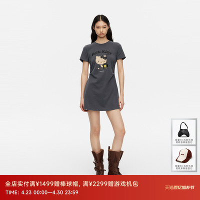 REVAN芮范黑皮黑胶唱片HelloKitty慵懒松弛感连衣裙RK31101041