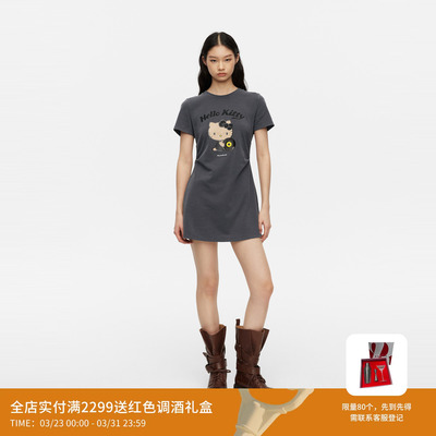 REVAN芮范黑皮黑胶唱片HelloKitty慵懒松弛感连衣裙RK31101041