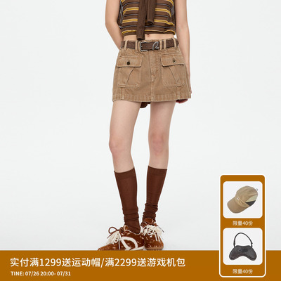 REVAN芮范设计师款复古户外风卡其工装短裙RK71502427