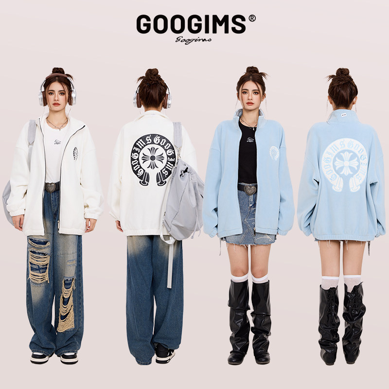 Googims开衫卫衣男女同款宽松上衣情侣款摇粒绒外套_虎窝淘