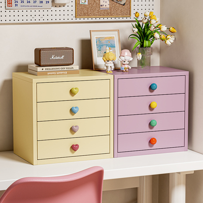 铁艺桌面收纳盒抽屉式收纳柜办公室文件资料柜多层防尘杂物整理柜