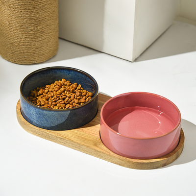 窑变猫咪双碗陶瓷狗碗狗盆