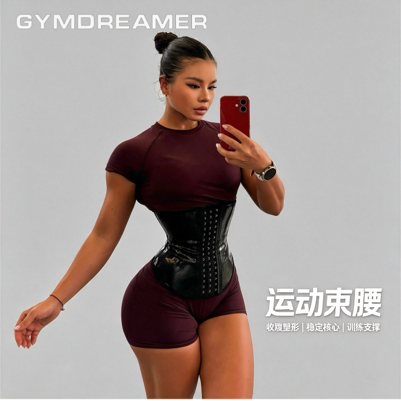 GYMDREAMER运动束腰带女健身塑形暴汗乳胶护腰带黑色圆孔夏季透气
