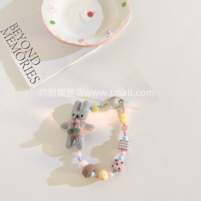 趣味卡通ins挂饰手工串珠编织挂绳适用于手机壳可爱手绳汽车钥匙扣多功能挂件ccd相机便携短款手腕带手链C16