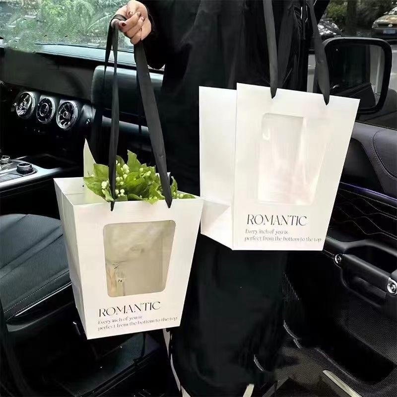 梯形手提袋网红花店鲜花手拎袋鲜花纸袋情人节花束花艺插花橱窗袋