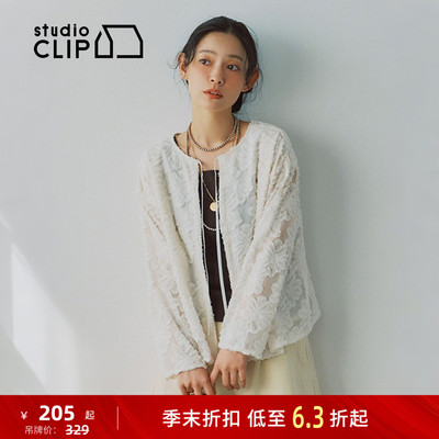 studio CLIP 衬衫女2026春季新款提花前后两穿系带长袖上衣643889