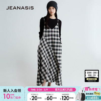 JEANASIS连衣裙女2026春季新款俏皮格纹不规则吊带裙645453