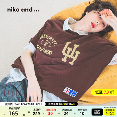 niko and ...T恤女2026夏季新款球衣风宽松字母短袖上衣884424