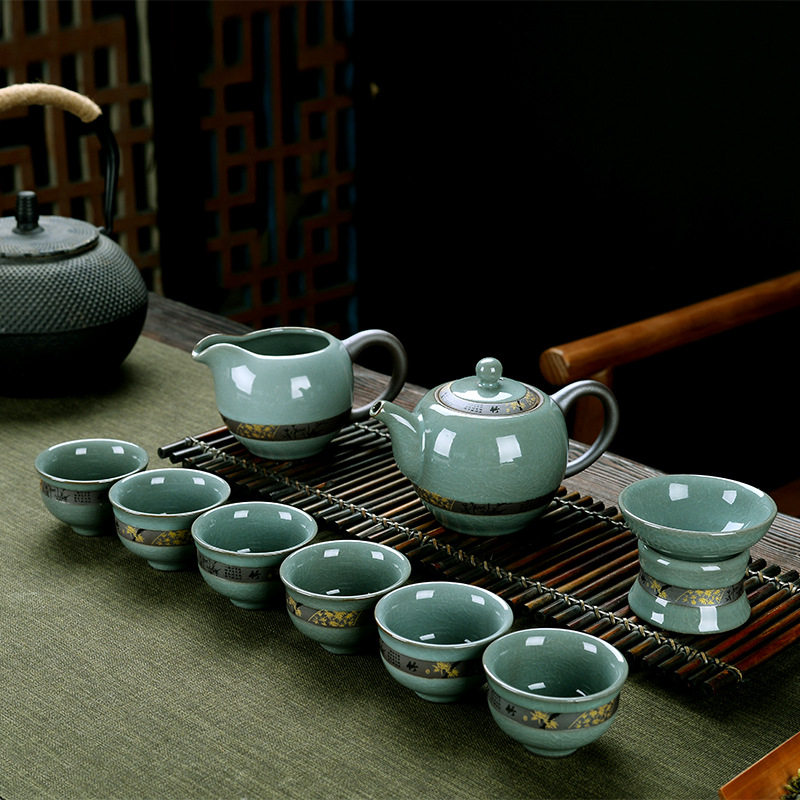 瓷佳圆德化家用哥窑功夫茶具套装陶瓷礼盒装茶壶茶漏盖碗茶