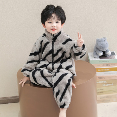 儿童睡衣男童秋冬季珊瑚绒开衫