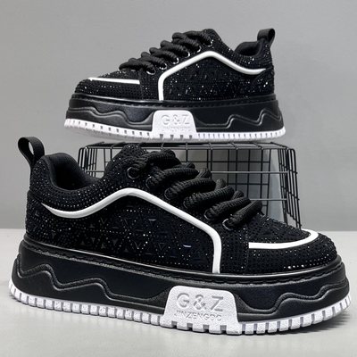 欧洲站秋冬水钻厚底增高男板鞋