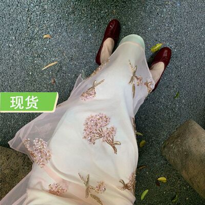 le rouge周美美 花事赴约重工钉珠亮片花束欧根纱双层半裙
