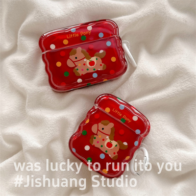 新年款简约波点红色小马适用airpods4保护套airpodspro3代苹果耳机套二代无线蓝牙保护壳airpod3女款全包软壳