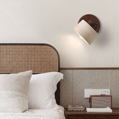 黄洞石日式侘寂风卧室床头壁灯复古民宿书房可旋转带开关阅读壁灯