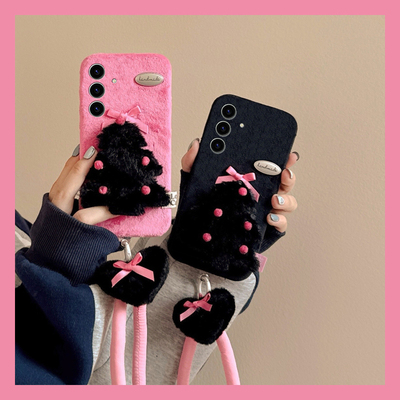 ins风圣诞树爱心适用三星s25edge手机壳s24plus挂件s23+十s22挂绳s21fe秋冬季s20ultra毛绒s10软s9/s8/note20