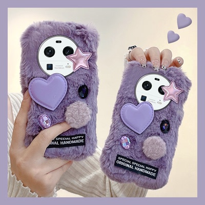 ins风爱心钻石适用oppofindx6pro手机壳findx3毛茸茸x5日韩x2毛绒绒x1个性por简约0ppo少女0pp0秋冬毛毛小众