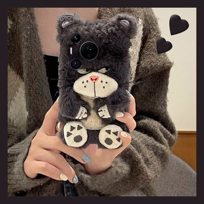 可爱路西法猫适用华为pura80pro+手机壳pura70ultra卡通p60art立体p40por+十p30秋冬季p20毛茸茸p10plus保暖p