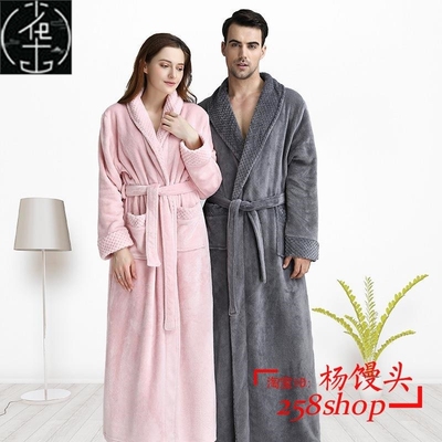 Winter Thick Coral Fleece Robe Couple Nightgown Bath Gown