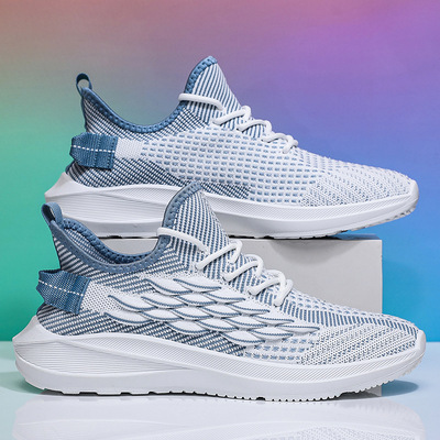 飞织透气休闲鞋男款2025春季新款网布轻便运动鞋厂家直销跑步百搭