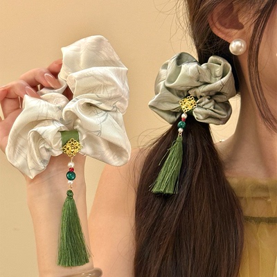 【慕奈】原创手作！新中式印花流苏大肠发圈古风旗袍发饰扎发头饰