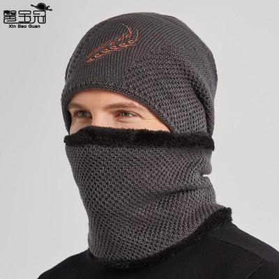 9110帽子男冬季刺绣麦穗保暖针织毛线帽冬天骑车护耳防寒帽子男士