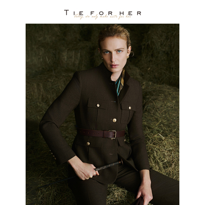 TieForHer 美式复古老钱风澳毛立领高端通勤猎装短外套西装夹克女