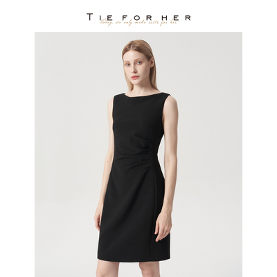 TieForHer Pierre灵感裙 早八小黑裙 收腰无袖职场通勤显瘦连衣裙
