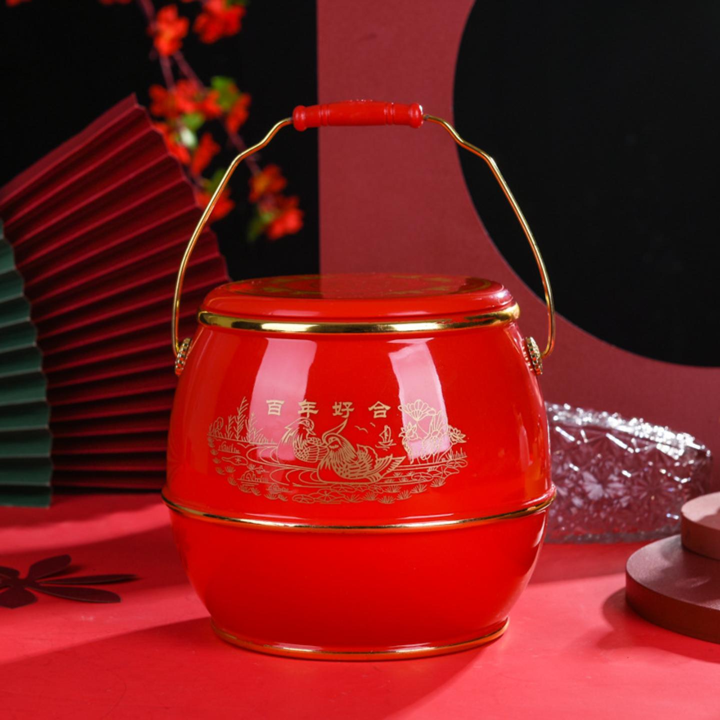 子孙桶结婚袋子陪嫁用的喜桶塑料马桶孑孙筒婚庆用品大号木头痰盂